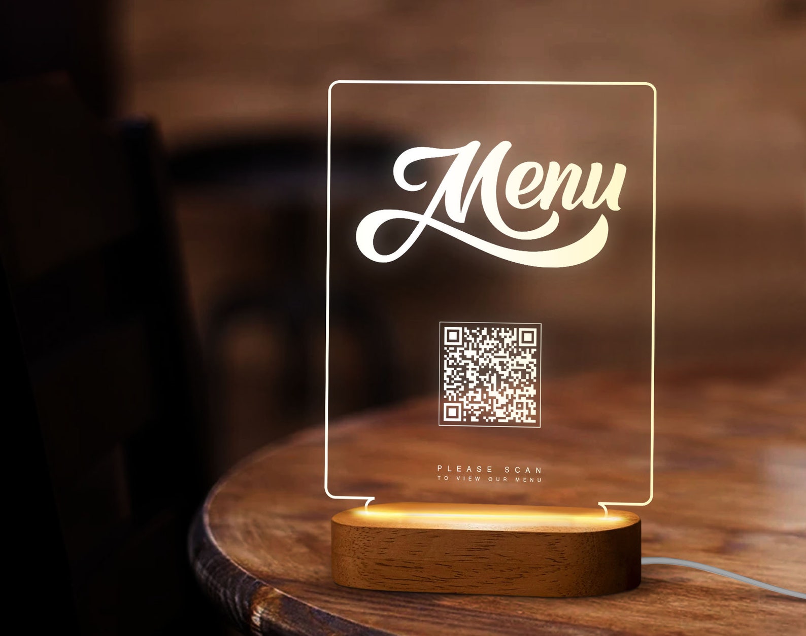 Custom LED Qr Code Menu Sign LED Decor With Natural Wood - Etsy