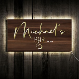 Personalized LED Light Wooden Bar Sign, Custom Embossed Wood Bar Sign ...