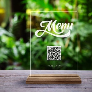 Custom Made QR Code Menu Sign, Custom Natural Wood and Acrylic Restaurant Sign, QR Code Sign for ...