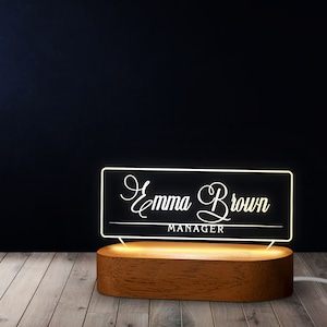 LED Light Desk Nameplate With Natural Wood Base, Personalized LED ...