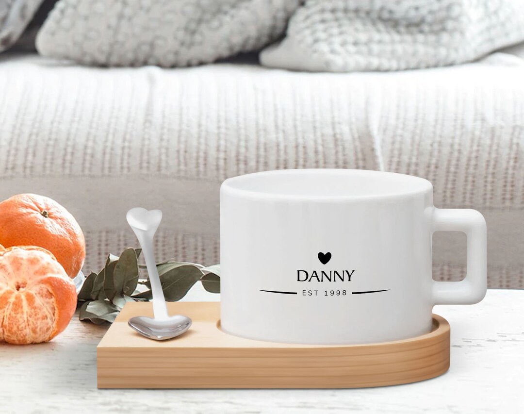 3 Pcs Personalized Coffee and Tea Cup Set With Wooden Saucer, Custom ...