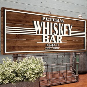 Custom Natural Wood Bar Sign, Personalized Pub Sign, Whiskey Bar Sign ...