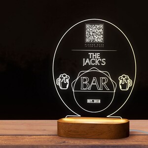 Custom LED Qr Code Menu Sign, LED Decor With Natural Wood Base ...