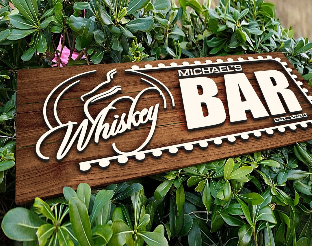 Custom Natural Wood Bar Sign, Personalized Pub Sign, Whiskey Bar Sign ...
