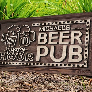 Personalized Handmade Oak Tree Bar Sign Custom Wood Bar Sign - Etsy