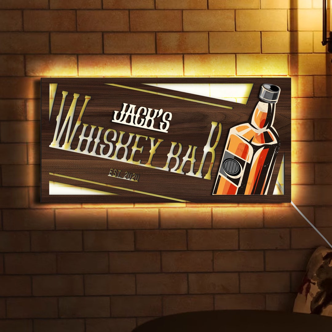 Personalized LED Light Wooden Bar Sign, Custom Embossed Wood Bar Sign ...