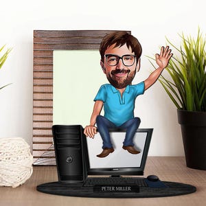 Personalized 3D Wooden Cartooned Computer Engineer Figurine Trinket ...