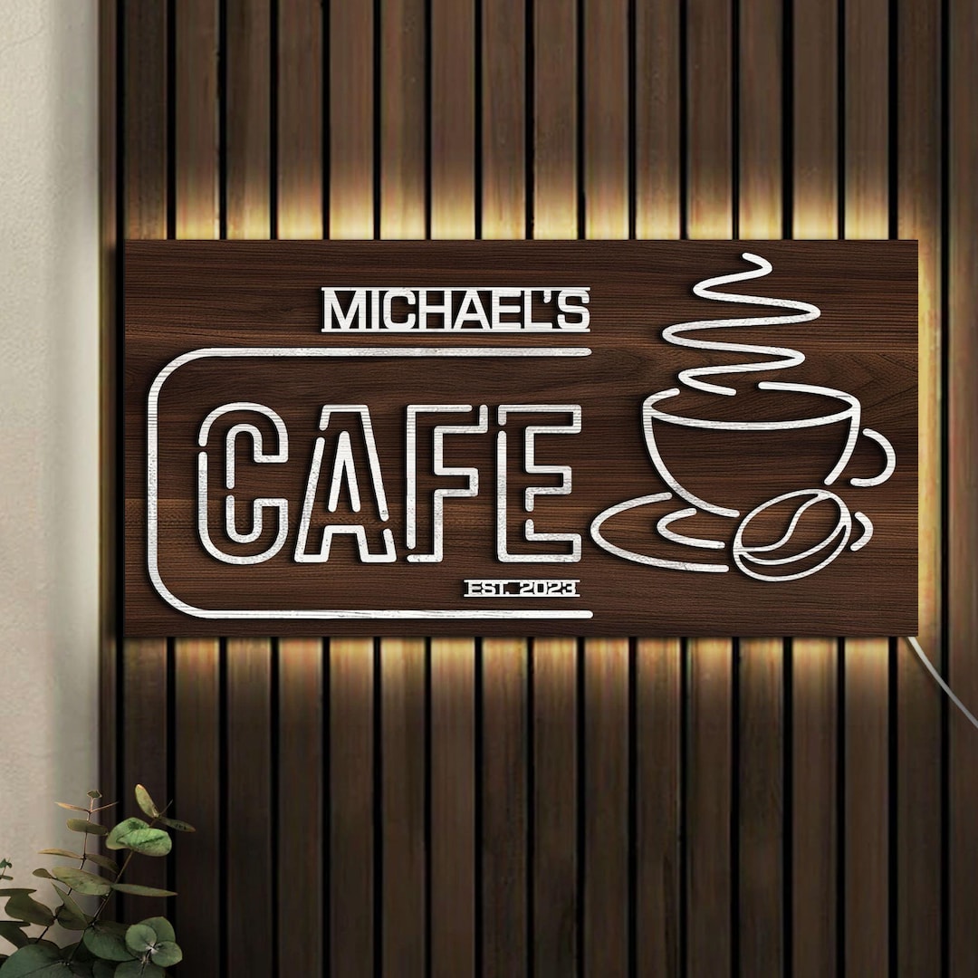 Personalized LED Light Wooden Cafe Bar Sign, Custom Embossed Wood ...