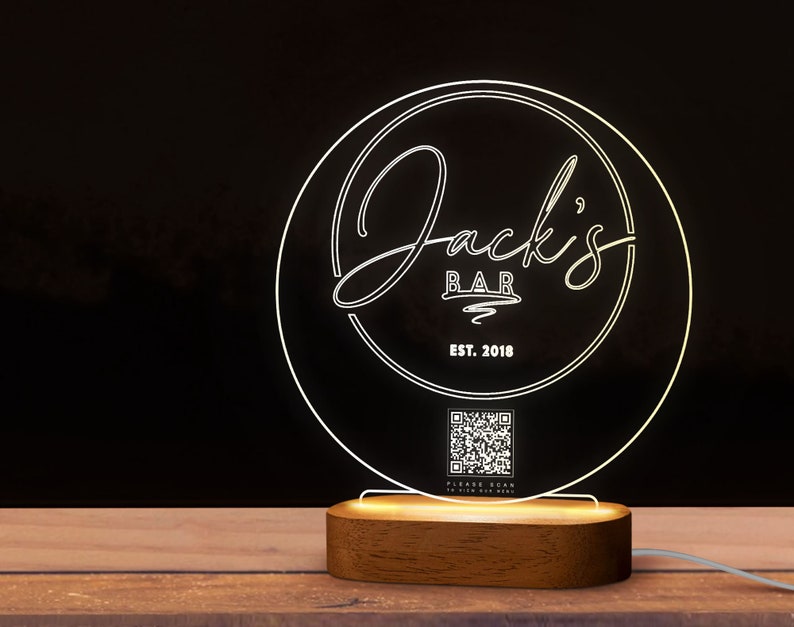 Custom LED Qr Code Menu Sign LED Decor With Natural Wood - Etsy