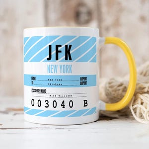 Personalized New York Airport Code Coffee Cup, Coffee Mug With Vintage ...