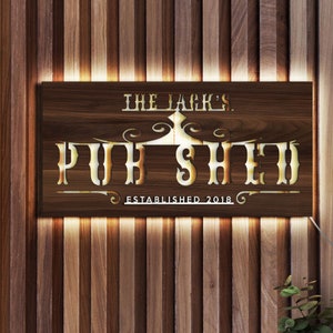 Personalized LED Light Wooden Bar Sign, Custom Embossed Wood Bar Sign ...