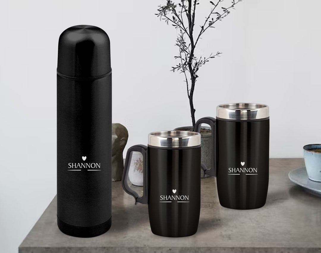 Personalized Travel Thermos With Leather Bag and Double Thermos Mug ...
