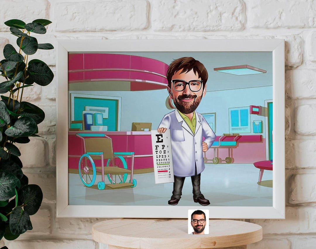 Personalized Doctor Caricature Drawing, Custom Ophthalmologist Cartoon ...