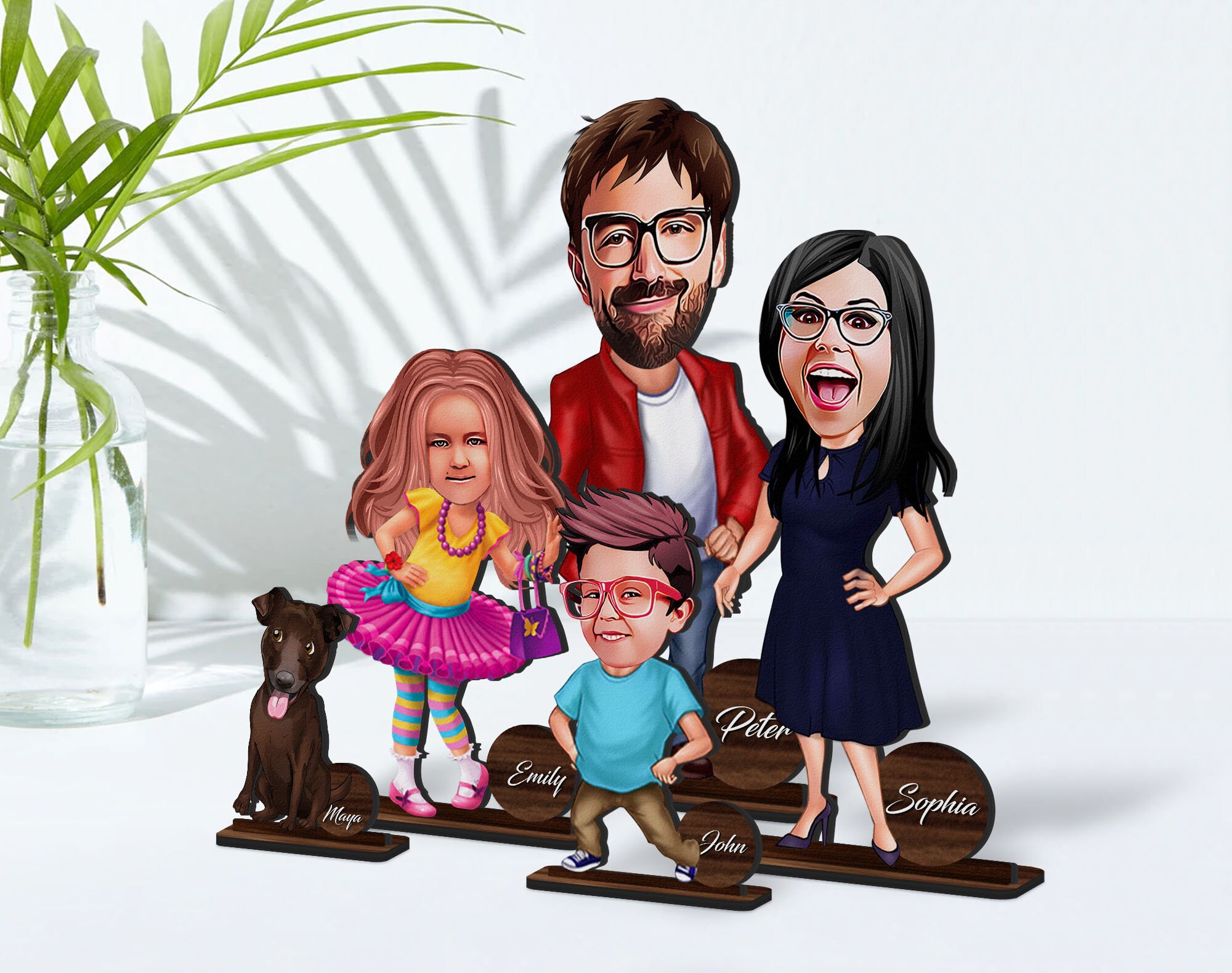 Personalized Wooden Cartoon Family Trinket Set Wooden Family - Etsy