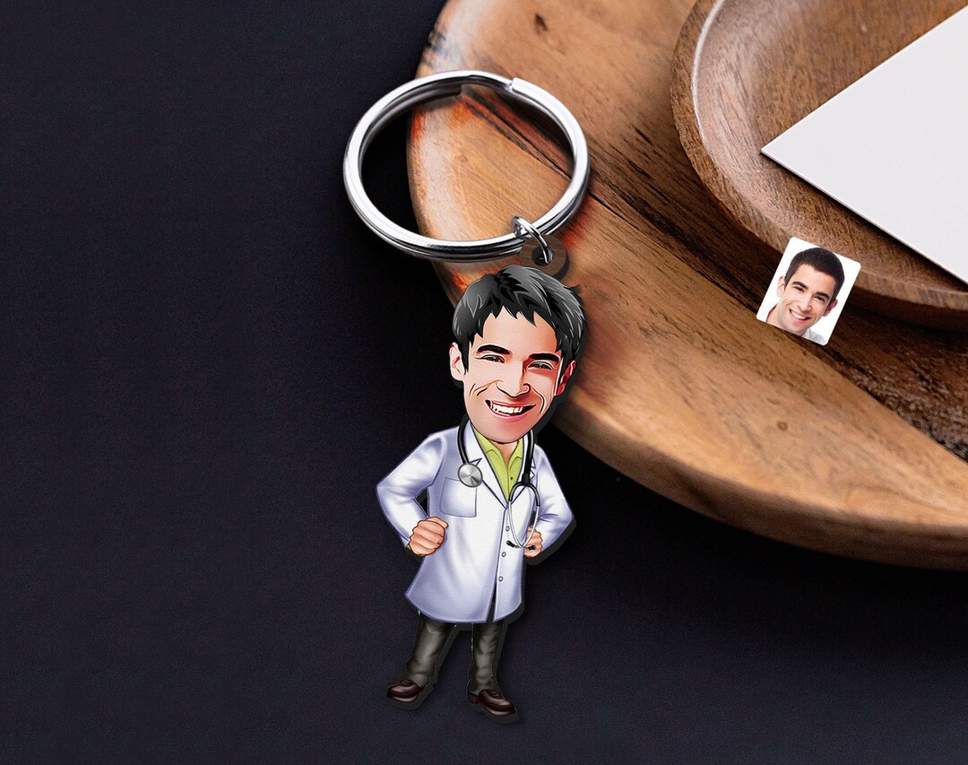 Keychain With Personalized Doctor Caricature, Gift for Him, Custom ...
