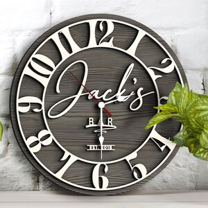 Personalized Bar Clock Sign, 3D Wooden Wall Clock, Custom Wood Sign ...
