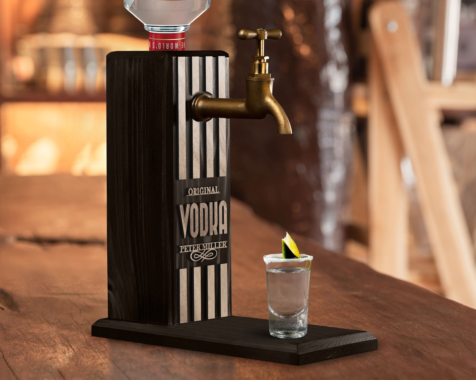 Personalized Embossed Name Wood Vodka Dispenser, Wine, Vodka, Whiskey ...