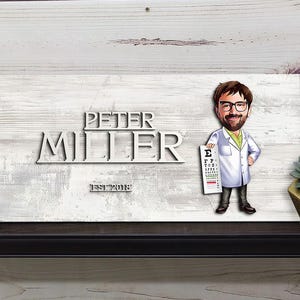 Personalized 3D Wooden Named Cartoon Ophthalmologist Sign, Custom ...