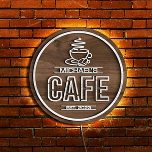 Personalized LED Light Wooden Coffee Bar Sign, Custom Embossed Round ...