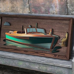 Handmade Oak Tree Boat / Sailboat Wood Painting, Custom Wood Wall Art ...