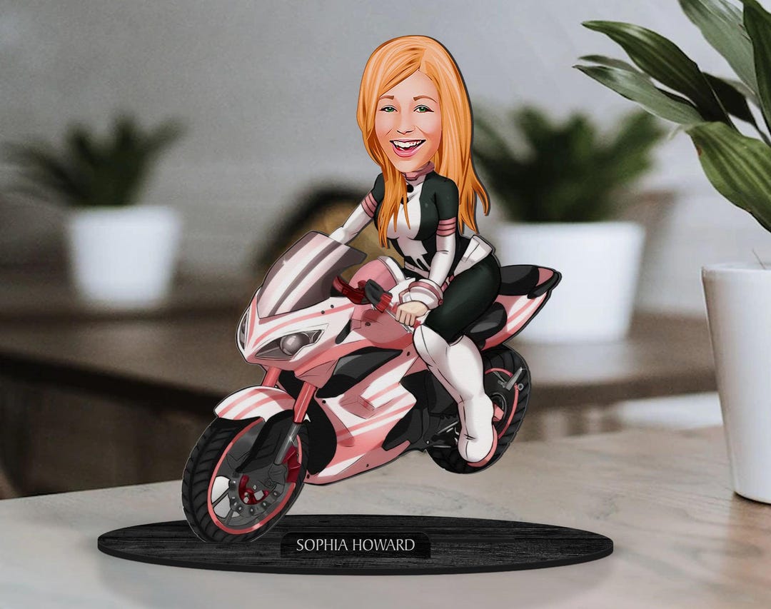 Personalized 3D Wooden Cartooned Motorcycle Rider Figurine Trinket ...
