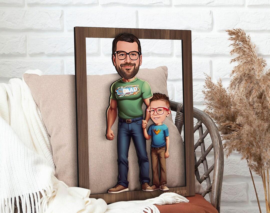 Personalized 3D Wooden Cartoon Dad and Son Wall Art, Anniversary Gift ...