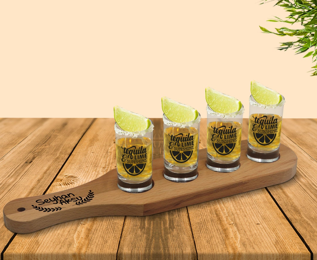 Custom Tequila Party Tray and 4 Tequila Glasses, Tequila Flight Board ...