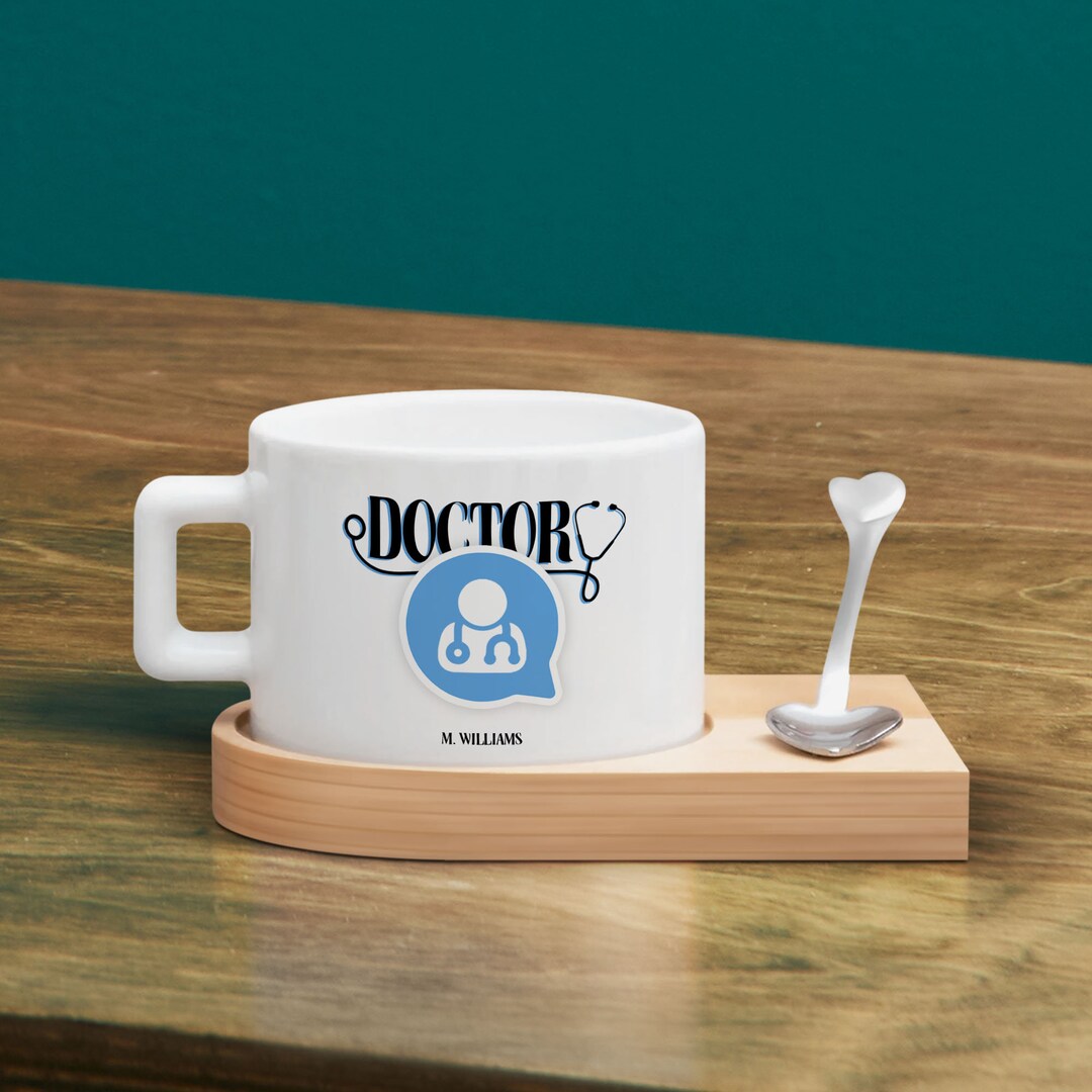 Personalized Doctor Coffee and Tea Cup Set With Wooden Saucer ...