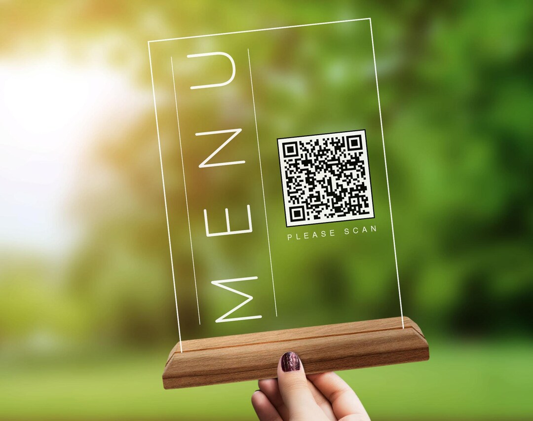 Custom Made QR Code Menu Sign, Custom Natural Wood and Acrylic ...