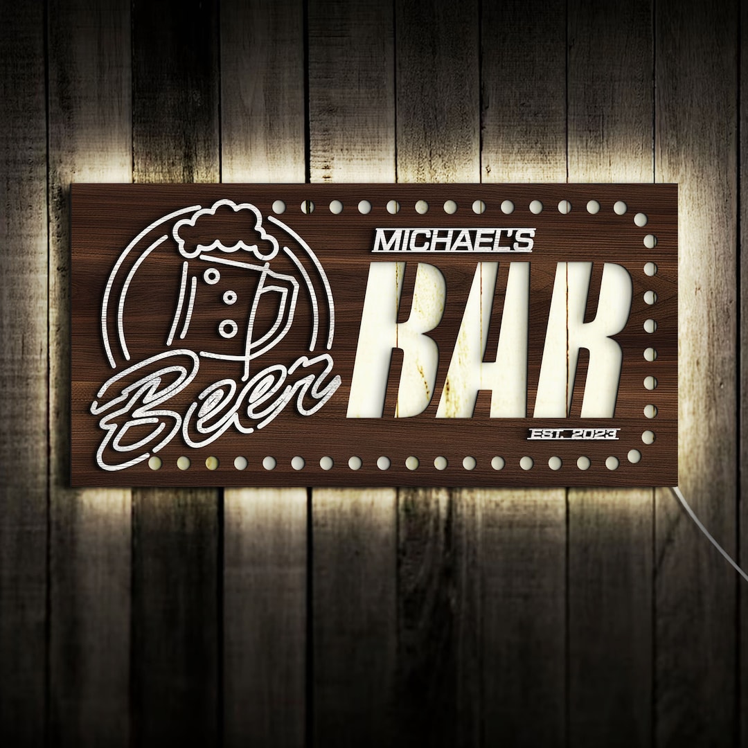 Personalized LED Light Wooden Bar Sign, Custom Embossed Wood Bar Sign ...