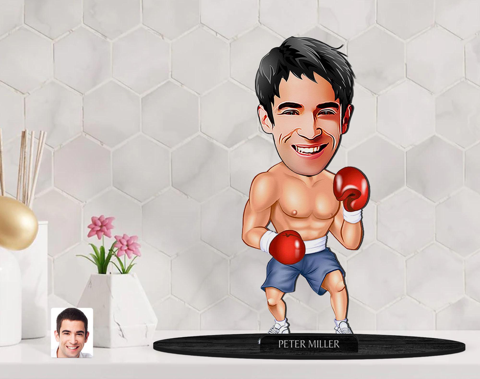 Personalized 3D Wooden Cartooned Boxer Figurine Trinket, Custom Cartoon ...