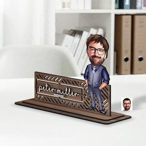 Personalized 3D Wooden Cartoon Name Plate Trinket, Caricature Figurine ...