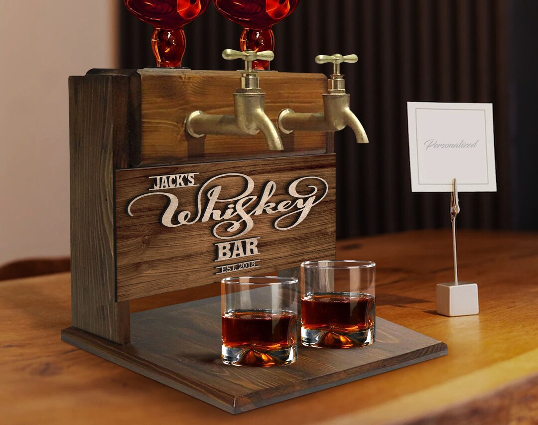 Personalized Embossed Named Wooden Double Faucet Whiskey Dispenser ...