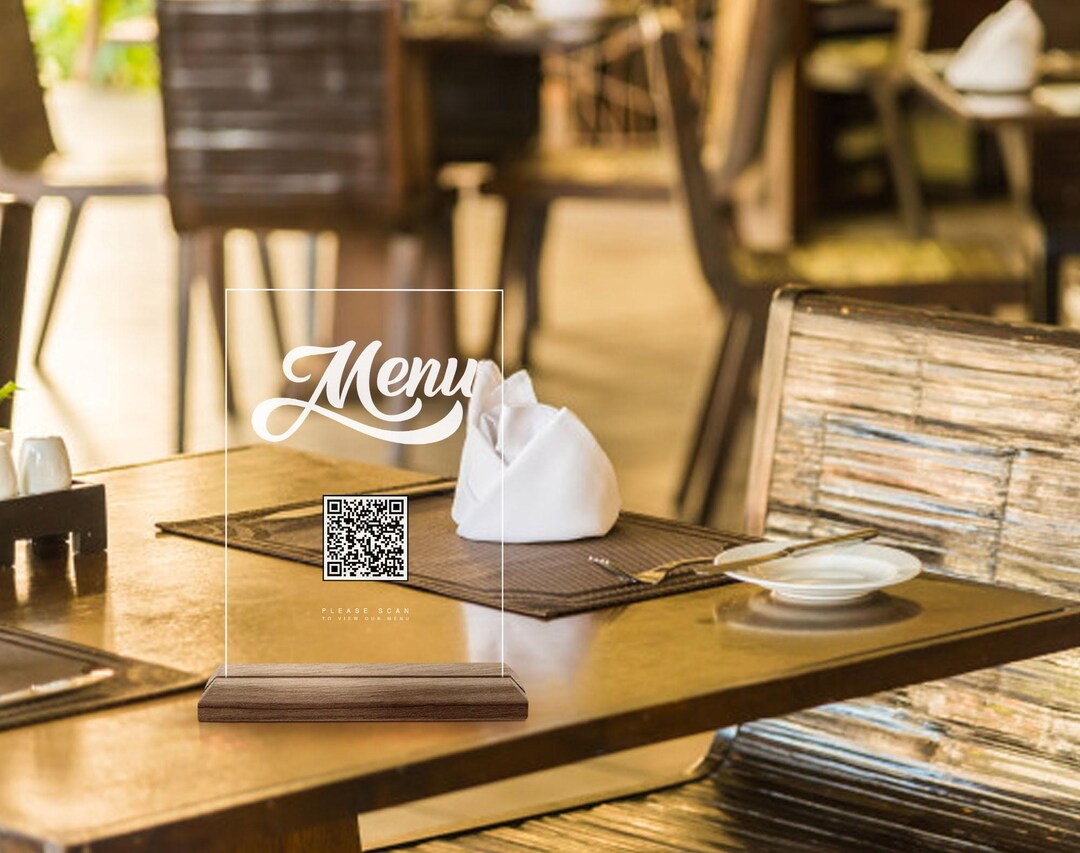 Custom Made QR Code Menu Sign, Custom Natural Wood and Acrylic ...
