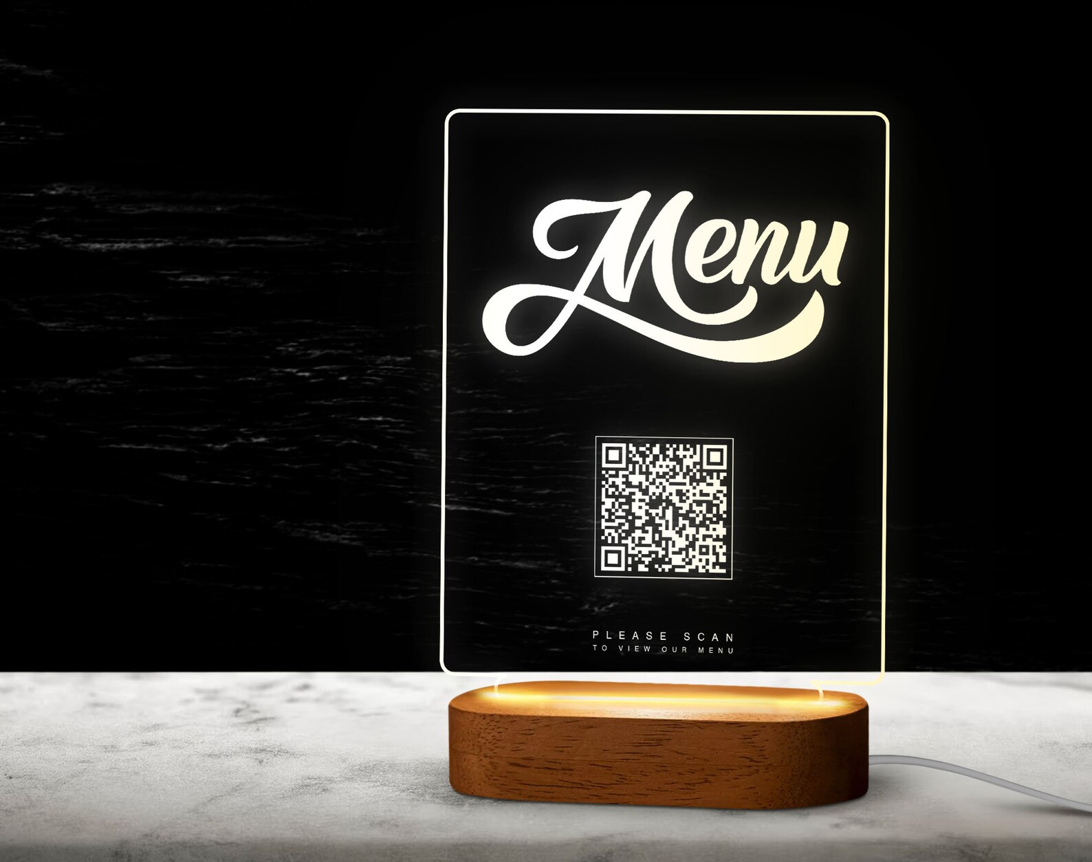 Custom LED Qr Code Menu Sign LED Decor With Natural Wood - Etsy