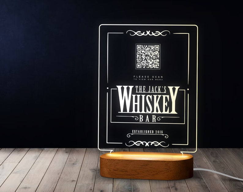 Custom LED Qr Code Menu Sign LED Decor With Natural Wood - Etsy