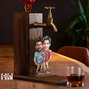 Personalized Wooden Whiskey Dispenser With Cartoon Buddies Figurine ...