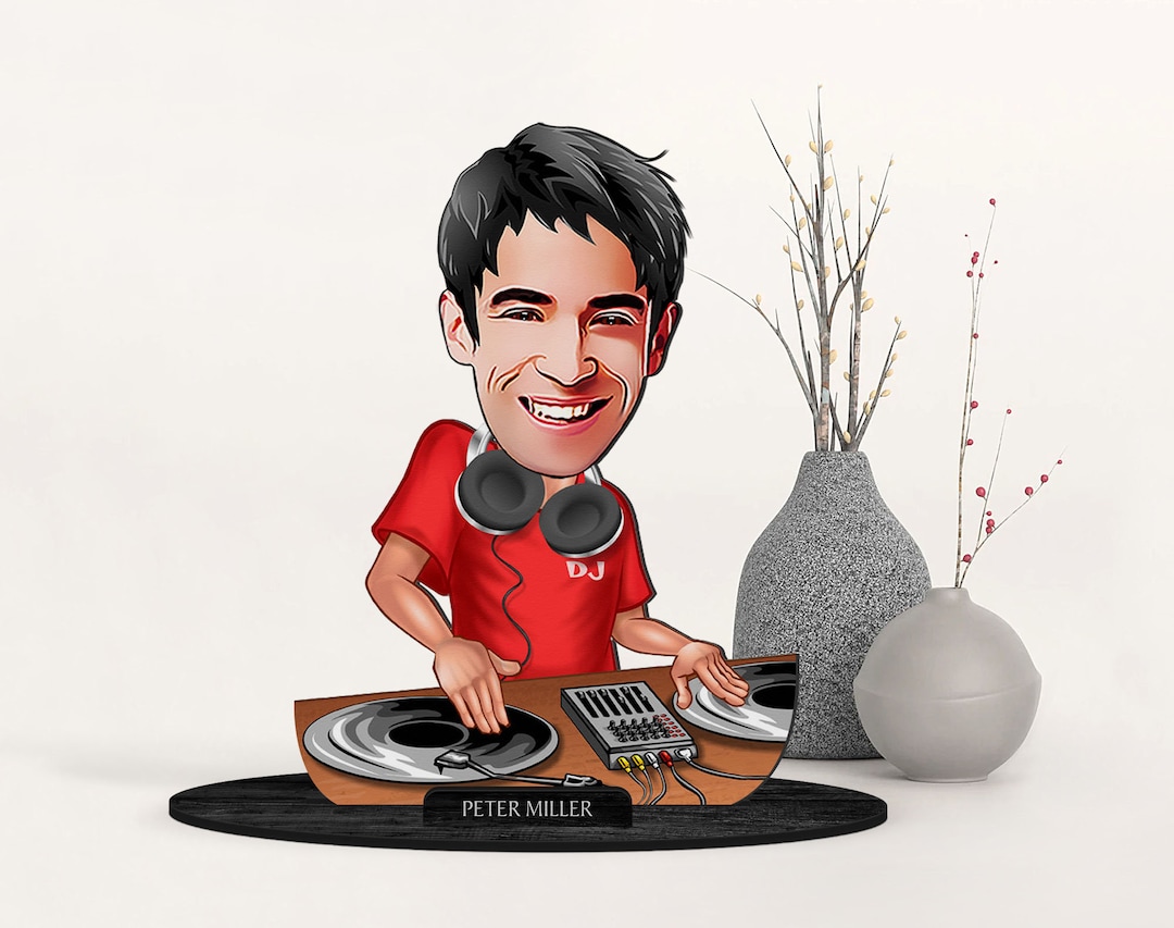 Personalized 3D Wooden Cartooned DJ Figurine Trinket, Custom Cartoon ...