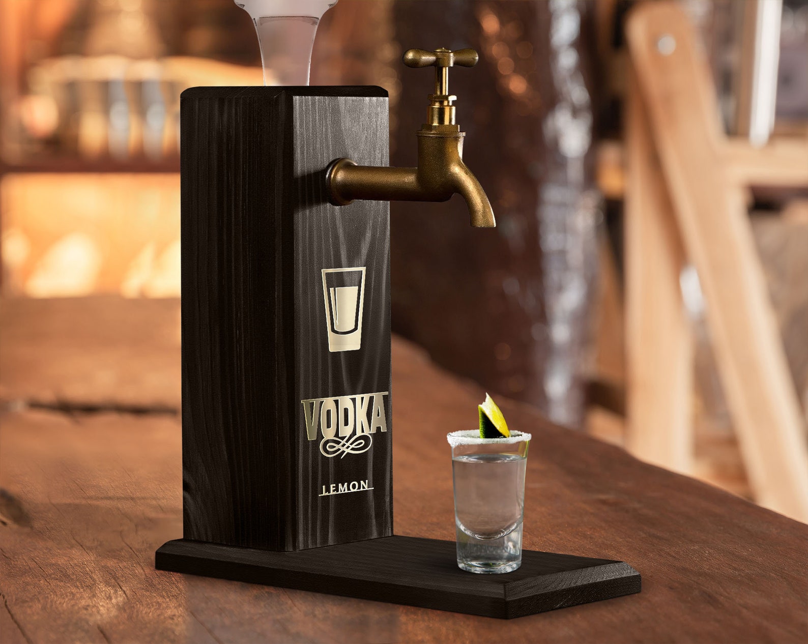 Natural Wood Gilded Mirror Vodka Dispenser, Alcoholic Drink Dispenser ...