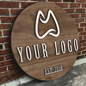 Personalized Wooden Logo Sign, Wooden Round Sign, Custom Wood Office ...