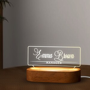 LED Light Desk Nameplate With Natural Wood Base, Personalized LED ...