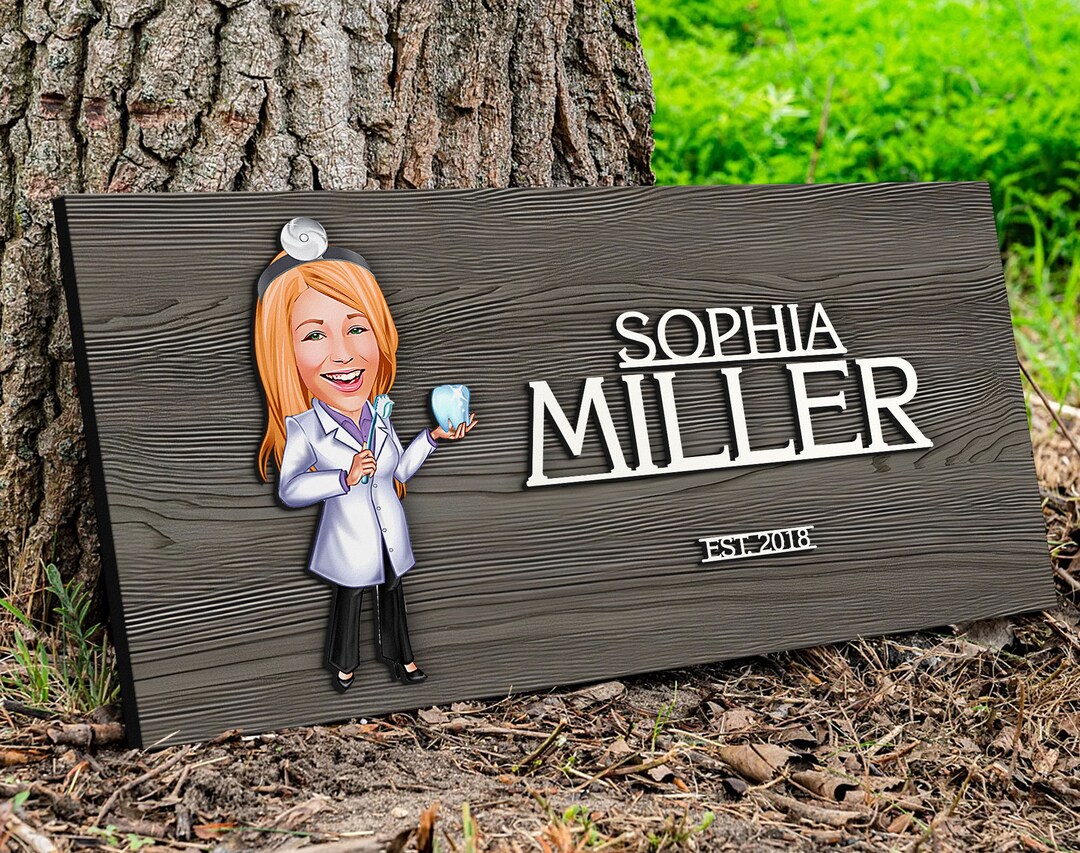Personalized 3D Wooden Named Cartoon Dentist Sign, Custom Caricature ...