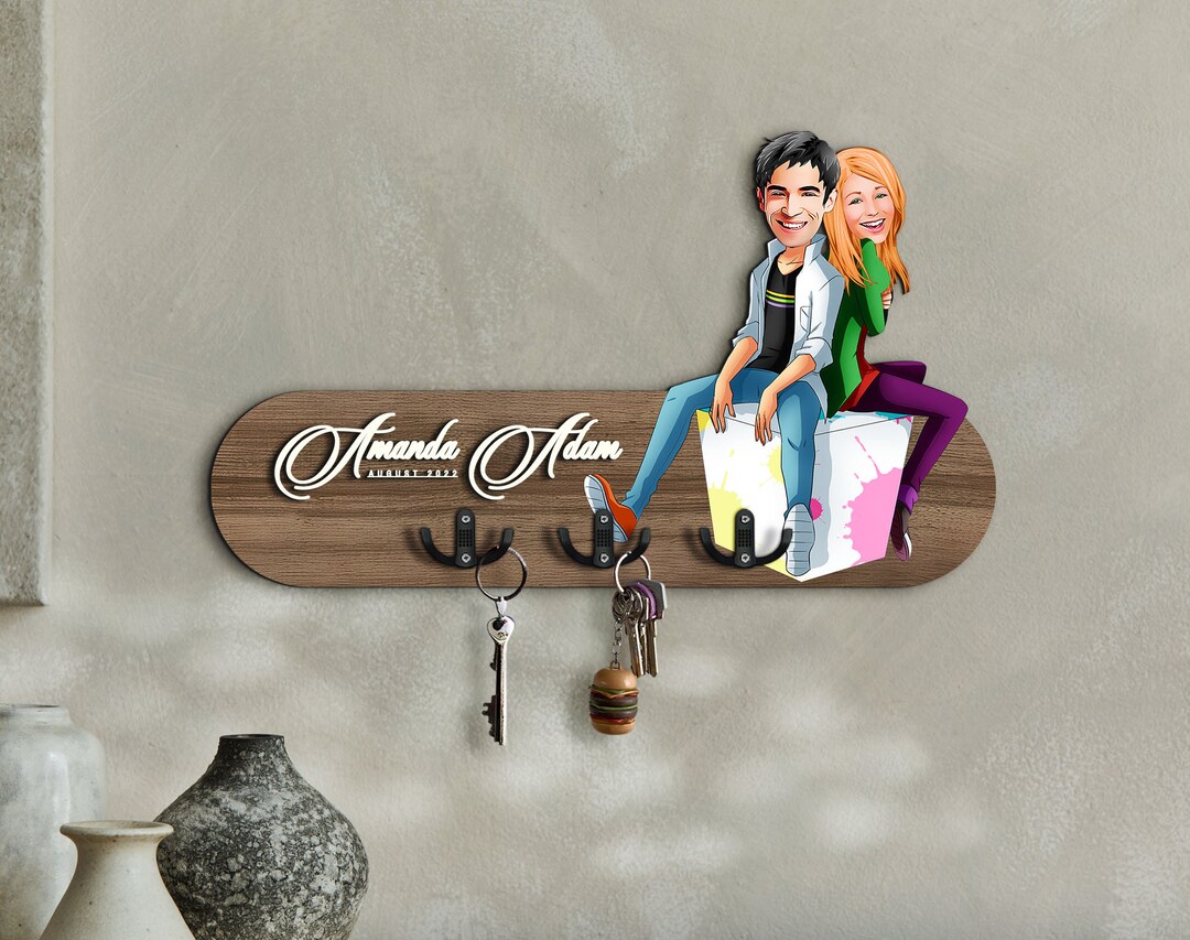 Personalized 3D Wood Entryway Organizer With Cartoon, Wooden Key Holder ...