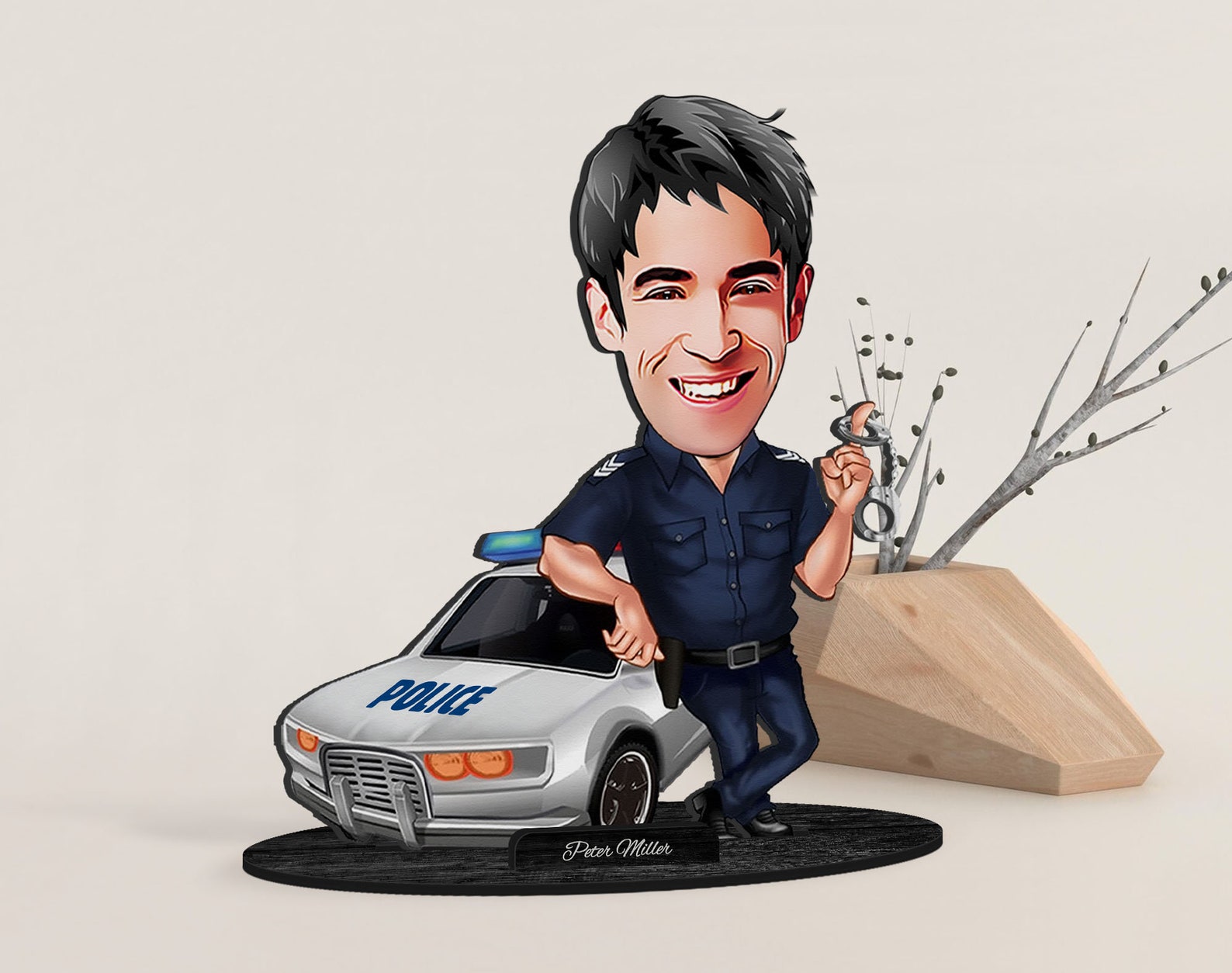 Personalized 3D Wooden Cartooned Police Officer Figurine - Etsy