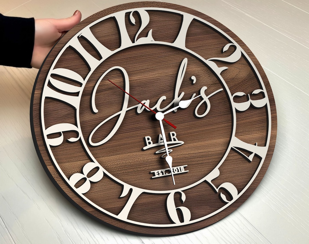 Personalized Bar Clock Sign, 3D Wooden Wall Clock, Custom Wood Sign ...