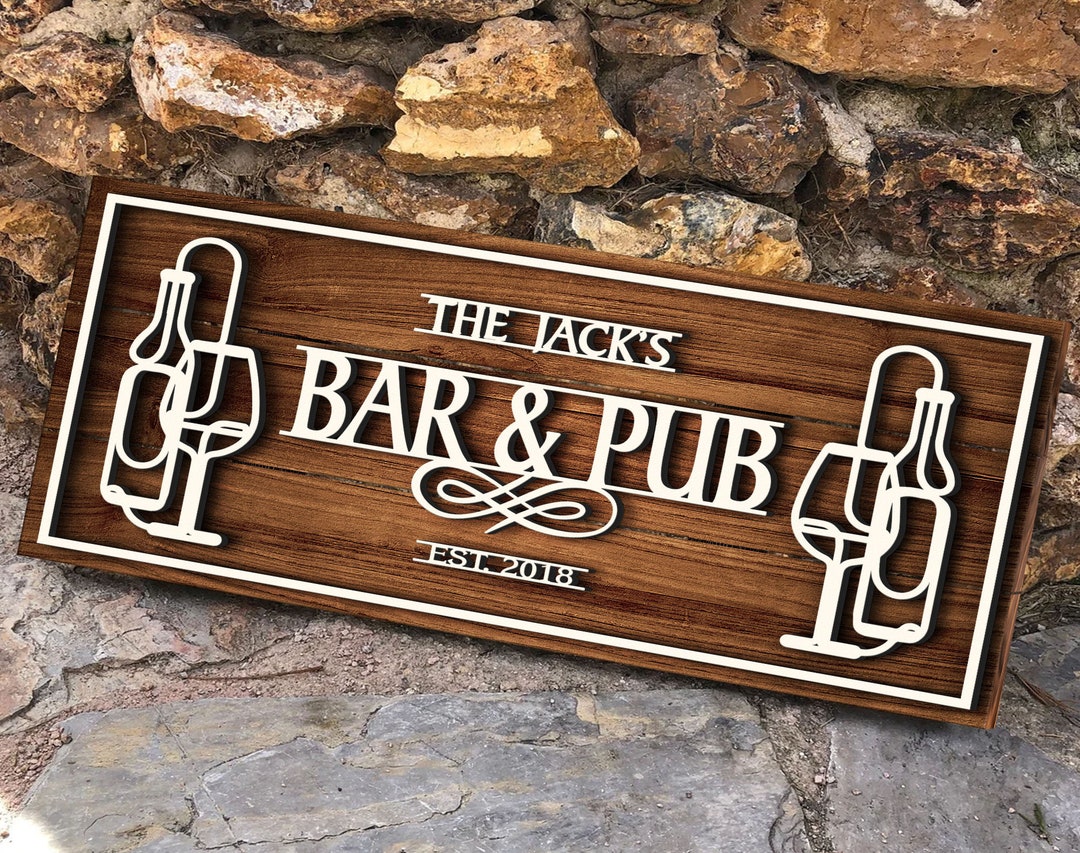 Custom Natural Wood Bar Sign, Personalized Pub Sign, Whiskey Bar Sign ...