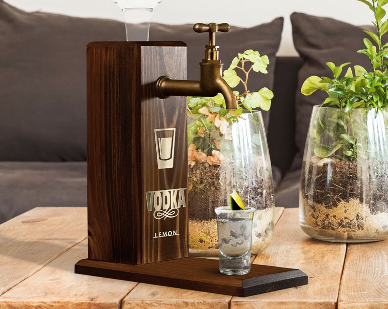 Natural Wood Gilded Mirror Vodka Dispenser, Alcoholic Drink Dispenser ...