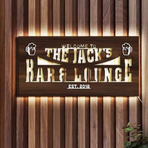 Personalized LED Light Wooden Bar Sign, Custom Embossed Wood Bar Sign ...