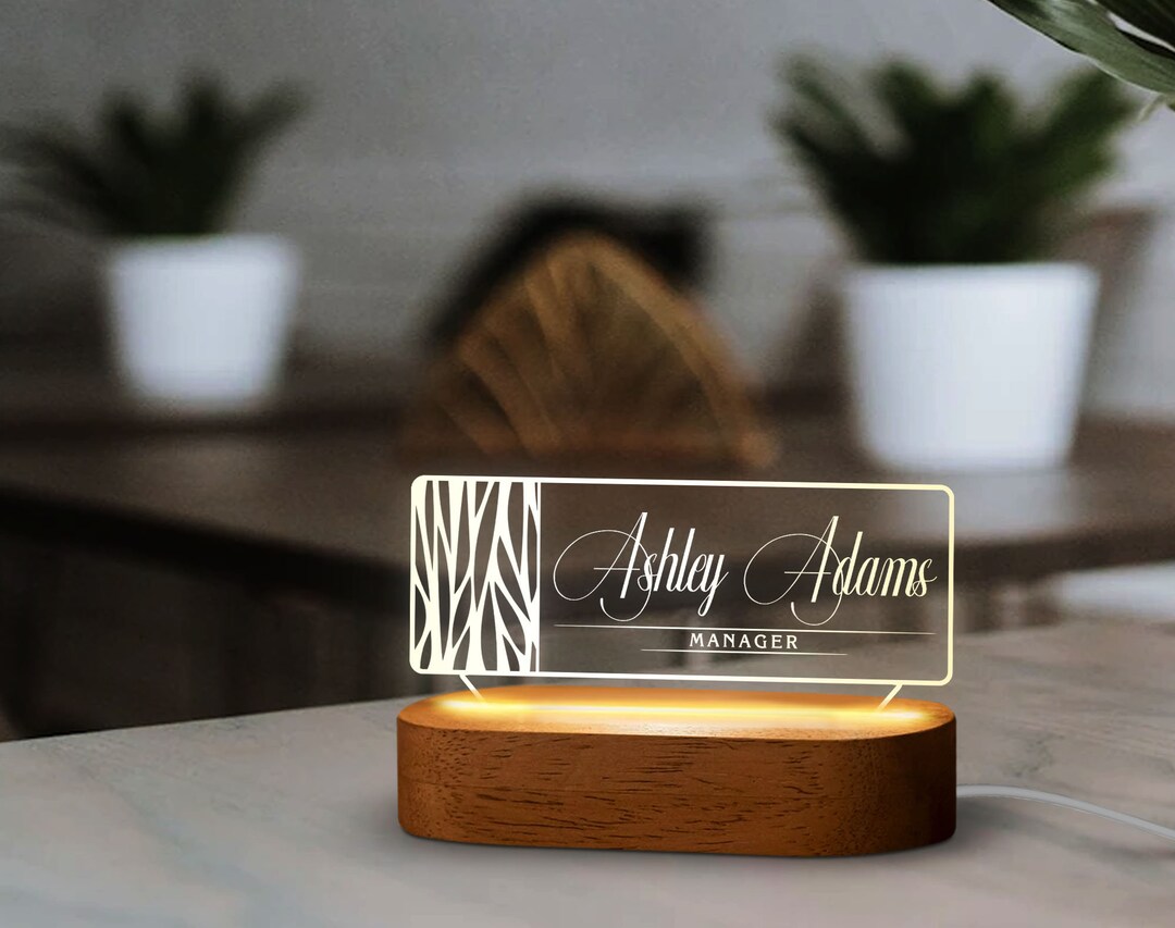 LED Light Desk Nameplate With Natural Wood Base, Personalized LED ...