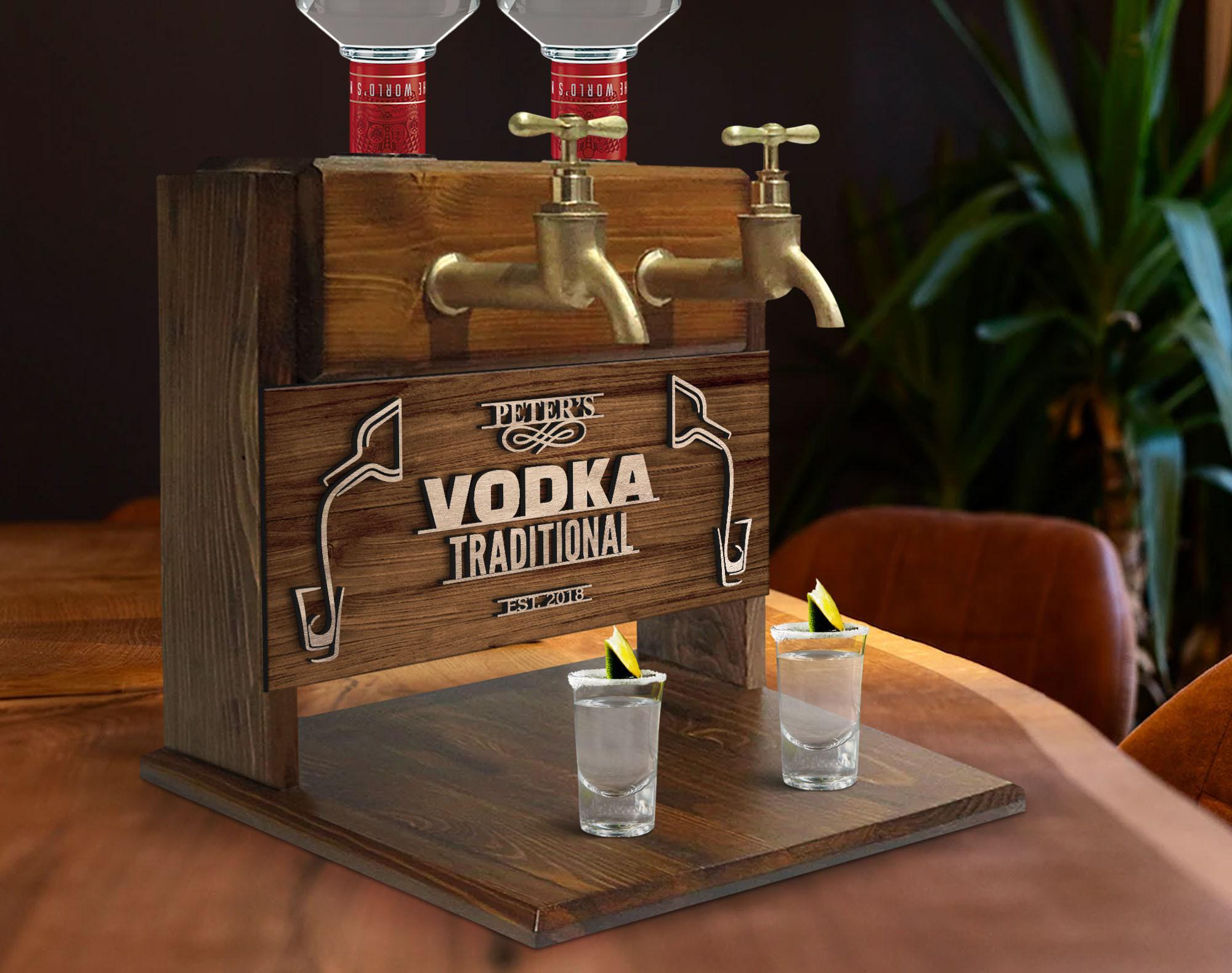 Personalized Embossed Named Wooden Double Faucet Vodka Dispenser, Home ...